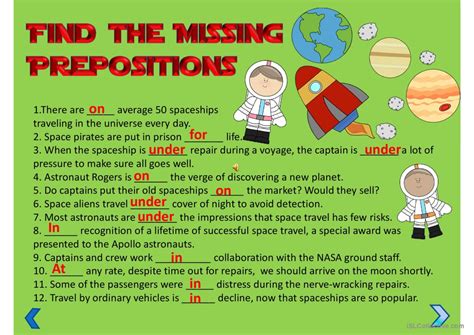 Lost In Space Missing Prepositions English Esl Powerpoints