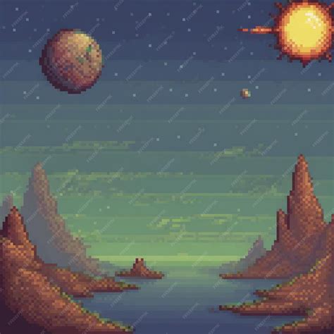 Pixel Art Space Scene With Planets And Stars Premium Ai Generated Image