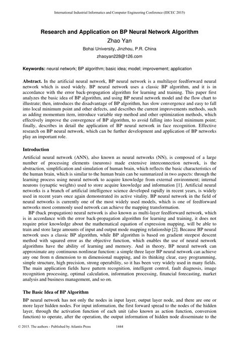 PDF Research And Application On BP Neural Network Algorithm