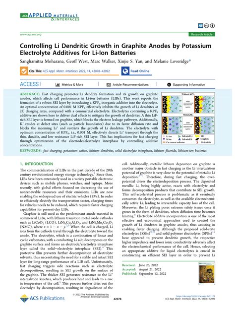 Pdf Controlling Li Dendritic Growth In Graphite Anodes By Potassium