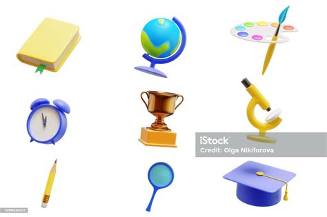 학교로 돌아 가기 교육 요소 아이콘 설정 격리된 흰색 배경 3d 렌더링 0명에 대한 스톡 사진 및 기타 이미지 0명 개념 개체 그룹 Istock