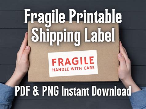 Printable FRAGILE Shipping Label For Tagging Fragile Boxes Printable Sticker PDF PNG White