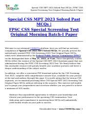Special CSS MPT Solved Past MCQs FPSC CSS Screening Test Course Hero