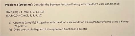 Solved Problem 2 30 Points Consider The Boolean Function