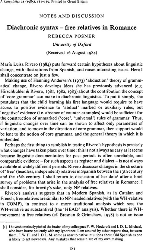 Diachronic Syntax Free Relatives In Romance Journal Of Linguistics Cambridge Core