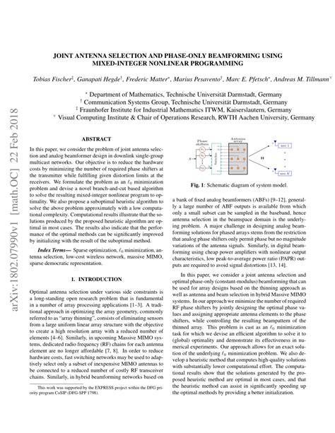 Pdf Joint Antenna Selection And Phase Only Beamforming Using Mixed Integer Nonlinear Programming