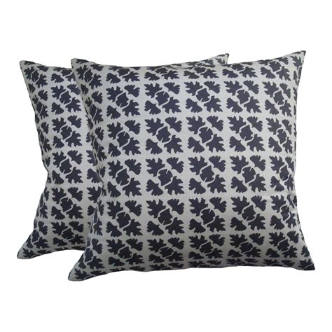 Shade Check Pillows Charcoal On Natural Hand Printed Cotton Linen