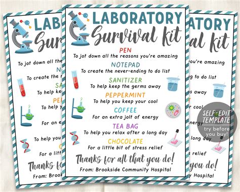 Laboratory Survival Kit T Tags Editable Template Medical Lab Ts