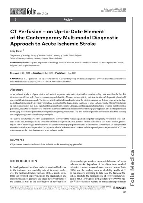 PDF CT Perfusion An Up To Date Element Of The Contemporary Multimodal Diagnostic Approach To