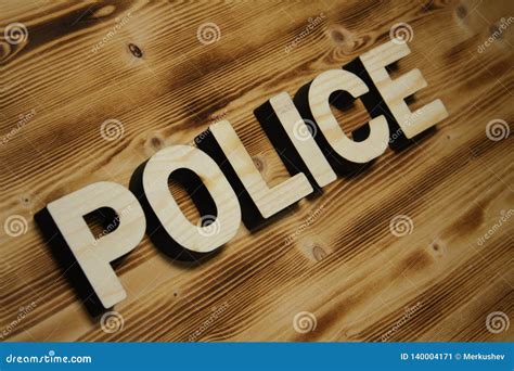 Police Word Made With Building Blocks On Wooden Board Stock Image