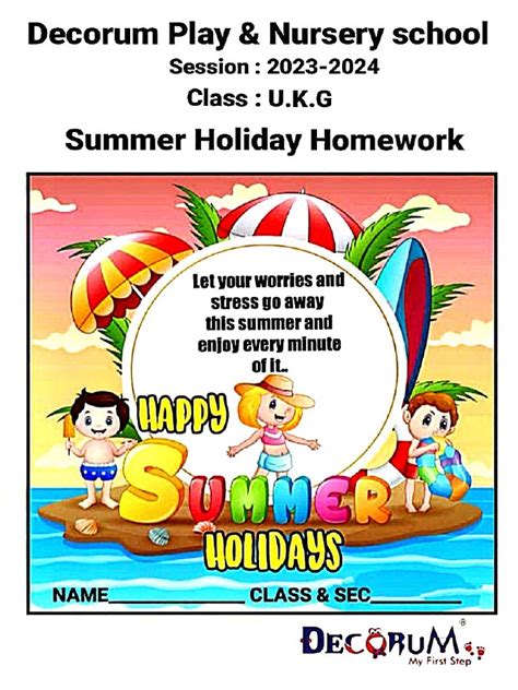 Ukg Class Summer Holidays Home Work Pdf