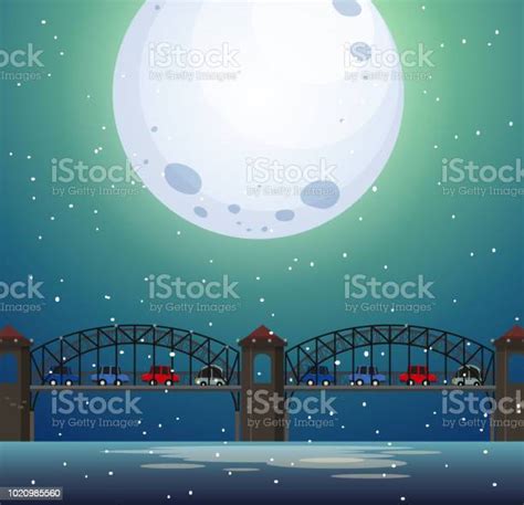 A Bridge Landscape At Night Stock Illustration Download Image Now