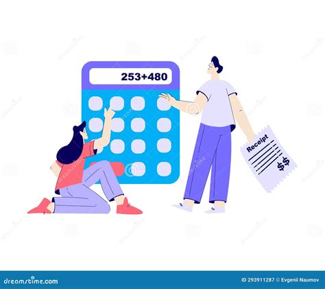 Bill Pay With Man And Woman Character Do Calculation Vector
