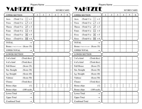 Yahtzee Score Sheets Printable Activity Shelter Yahtzee Score Card