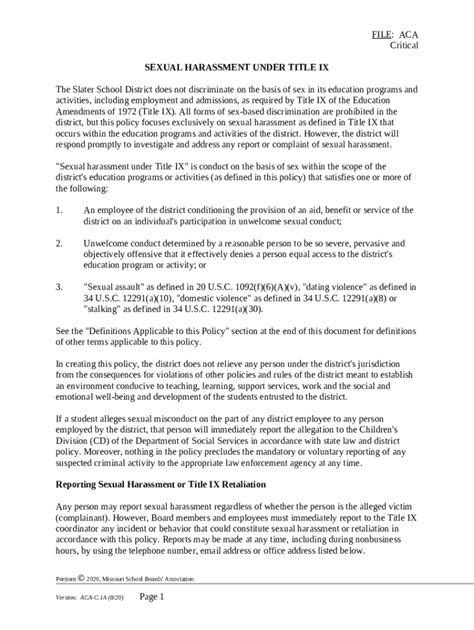 Sexual Harassment Under Title Ix Doc Template Pdffiller