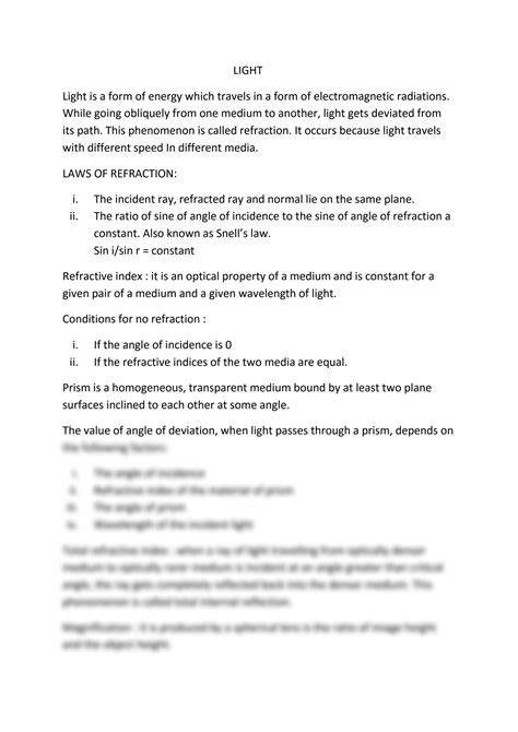 Solution Light Refraction Of Light And Laws Of Refraction Refractive Index Conditions Of No