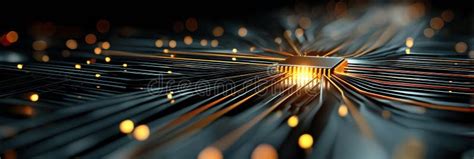 Central Glowing Chip Radiates Energy Lines Across A Dark Backdrop With Illuminated Connections