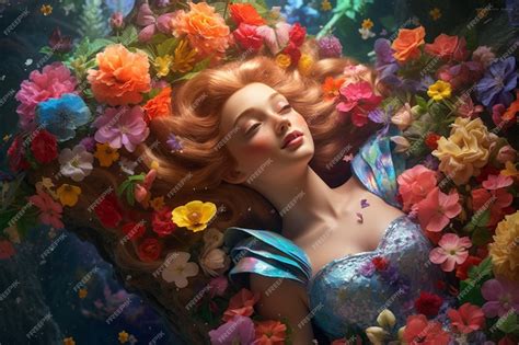 Premium Ai Image There Is A Woman Laying Down In A Bed Of Flowers