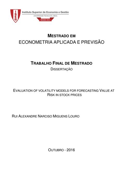 Pdf Evaluation Of Volatility Models For Forecasting Value At Risk In Stock Prices