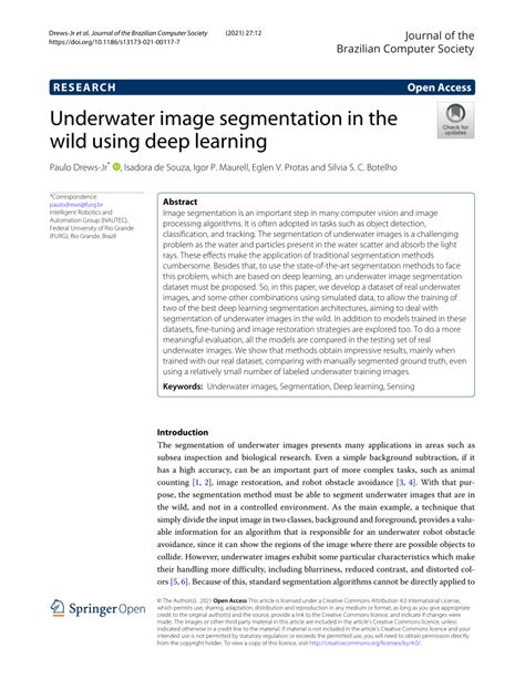 PDF Underwater Image Segmentation In The Wild Using Deep Learning