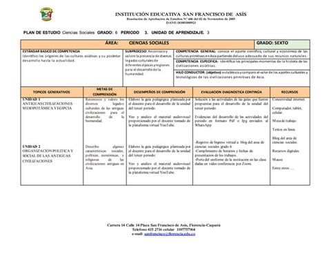 Plan De Estudio Grado Sexto Docx