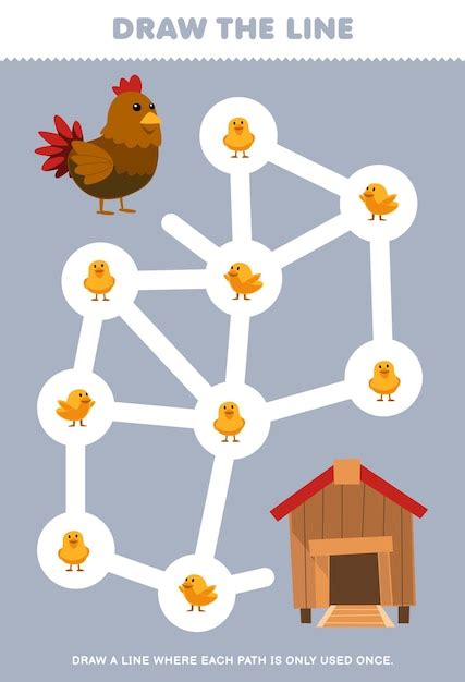 Labyrint Puzzel Voor Kinderen Met Schattige Cartoon Kip En Kip Printable Boerderij Werkblad