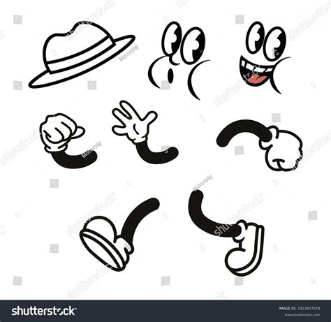 Vintage Cartoon Limbs Set Legs Arms Faces And Royalty Free Stock