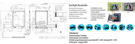 COM27H2P61XLC Ortustech 2 7 Inch TFT LCD Display 240x320 Transflective LCD Panel For Handheld