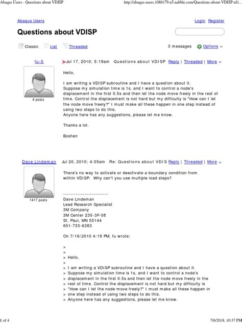 Abaqus Users Questions About Vdisp 3 Pdf Online Services Internet
