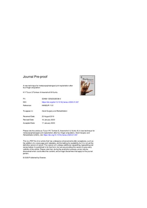 Pdf A New Technique For Metacarpophalangeal Joint Replantation After Four Finger Amputation