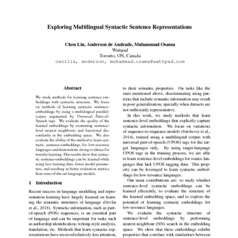 Exploring Multilingual Syntactic Sentence Representations Acl Anthology