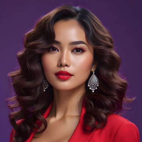 Asian Woman With Red Lips And A Red Dress With A Red Lip Gloss
