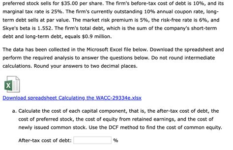 Solved Excel Activity Calculating The WACC Here Is The Chegg