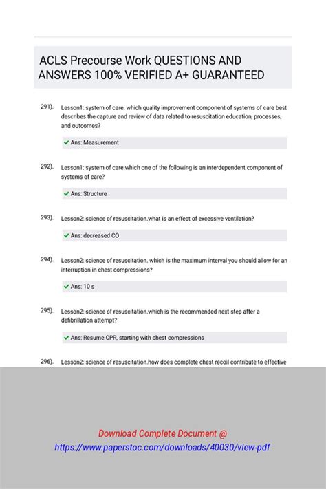 ACLS Precourse Work Questions And Answers