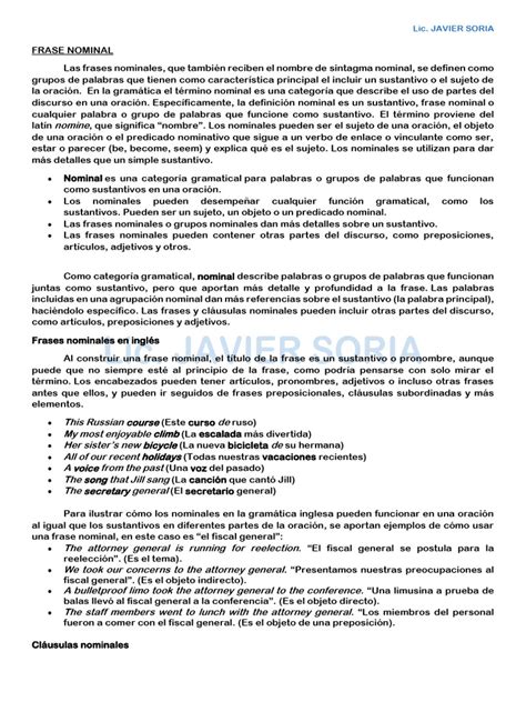 Frase Nominal Pdf Oración Lingüística Asunto Gramática