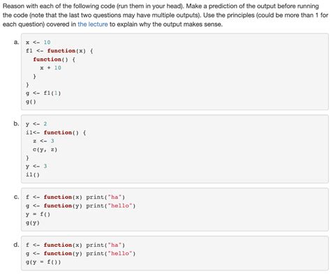 Reason With Each Of The Following Code Run Them In