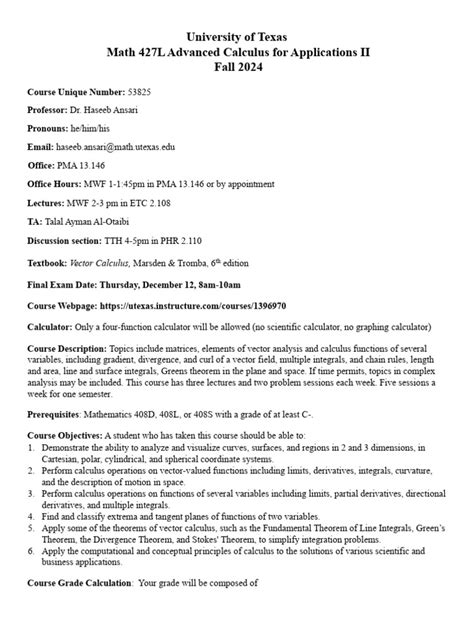 Vector Calc Syllabus Pdf