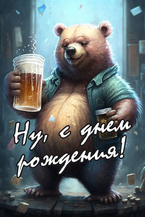 Открытка с днем рождения от медведя с пивом 🐻🍺 В мультяшном стиле Geburtstag Wünsche
