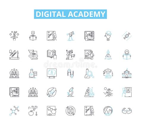 Digital Academy Linear Icons Set Education Technology Innovation Learning Training Skills