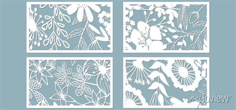 Set Template For Laser Cutting And Plotter Flowers Leaves For Posters For The Wall • Posters