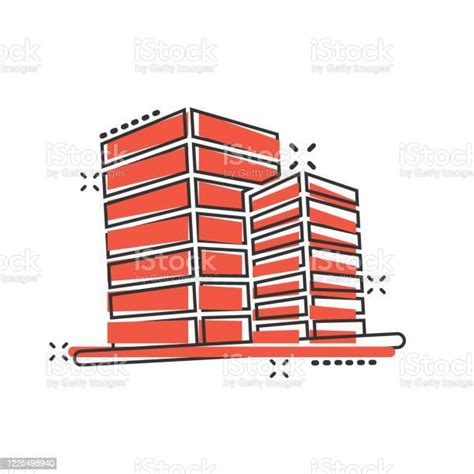 만화 스타일의 건물 아이콘입니다 흰색 고립 된 배경에 마을 마천루 아파트 만화 벡터 그림입니다 시티 타워 스플래시 효과 비즈니스 개념입니다 0명에 대한 스톡 벡터 아트 및