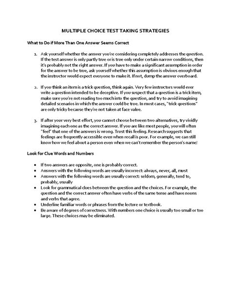 Multiple Choice Test Taking Strategies Multiple Choice Test Taking