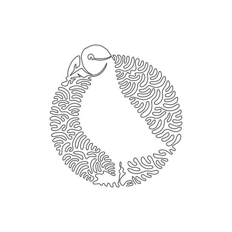 Continuous One Curve Line Drawing Of Funny Puffin Abstract Art In Circle Single Line Editable
