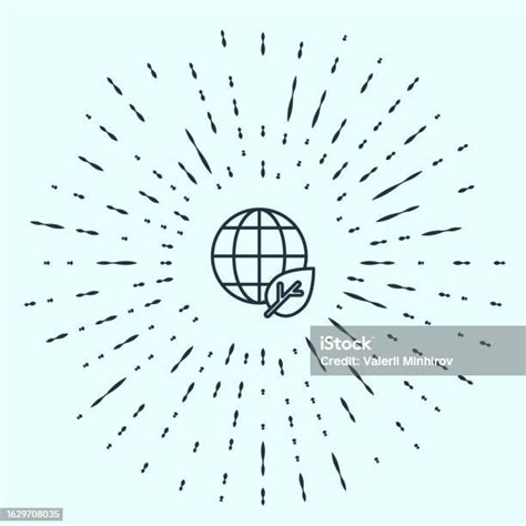 검은 선 지구 지구본과 나뭇잎 아이콘은 회색 배경에 분리되어 있다 세계 또는 지구 기호입니다 기하학적 모양 환경 개념입니다