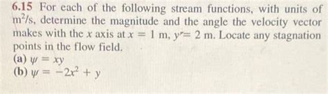 Solved For Each Of The Following Stream Functions With Chegg