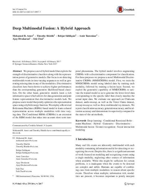 Pdf Deep Multimodal Fusion A Hybrid Approach