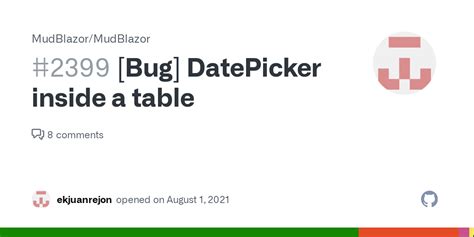 Bug Datepicker Inside A Table · Issue 2399 · Mudblazormudblazor