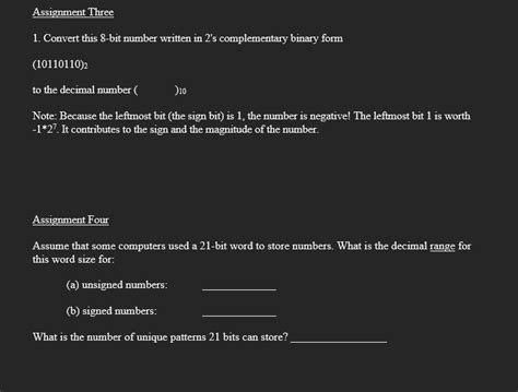 solved assignment three 1 convert this 8 bit number written