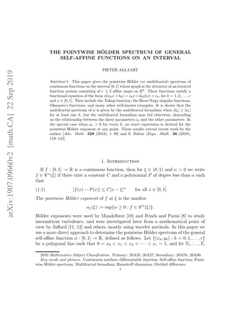 Pdf The Pointwise Holder Spectrum Of General Self Affine Functions