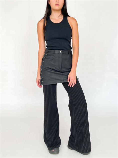 Lace Up Leather Mini Skirt Black Garmentory